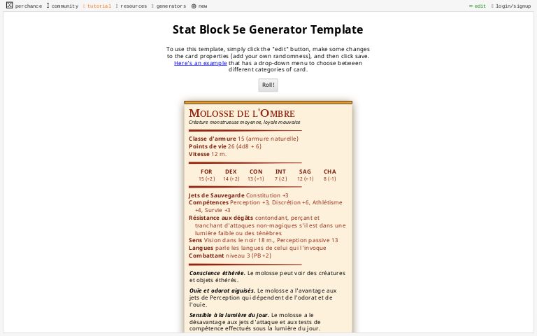 Stat Block 5e Generator Template