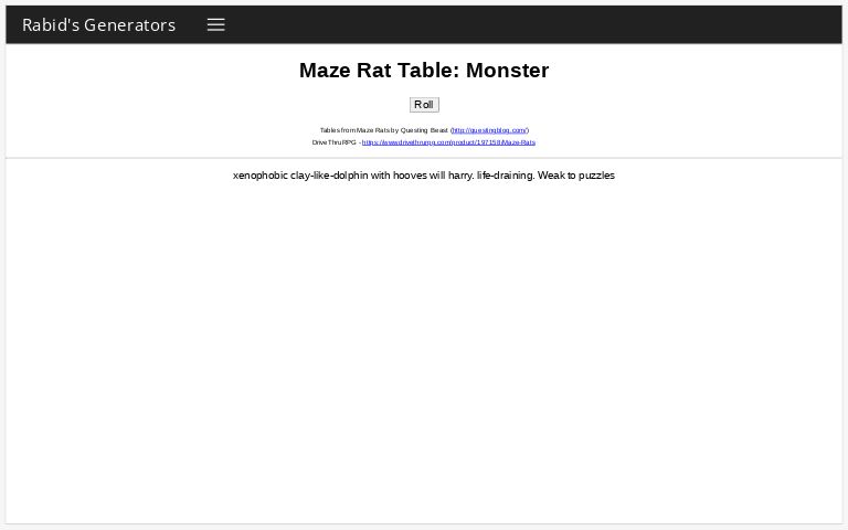 Maze Rat Table: Monster ― Perchance Generator