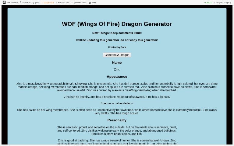 WOF (Wings Of Fire) Dragon Generator