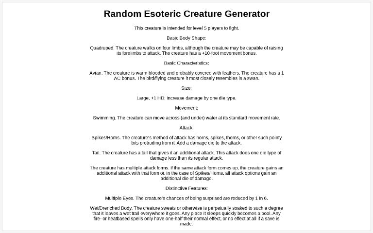 Random Esoteric Creature Generator