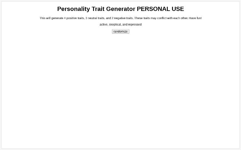 Personality Trait Generator PERSONAL USE