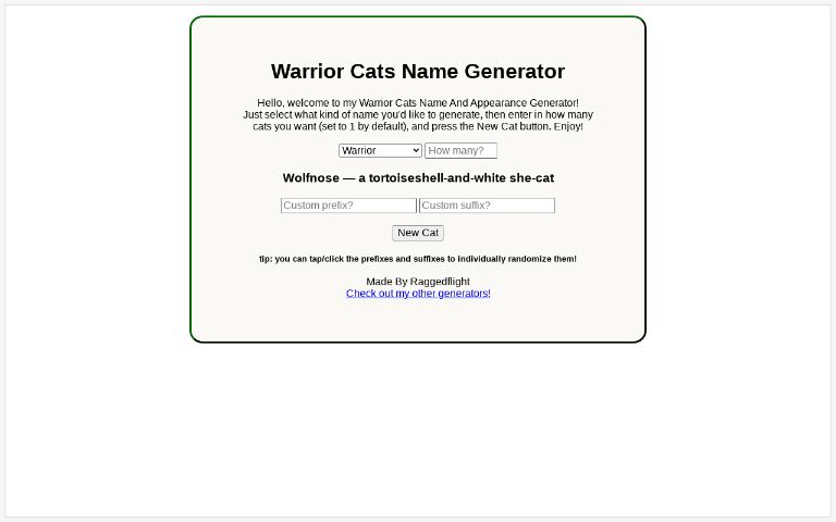 Warrior Cats Name And Appearance Generator
