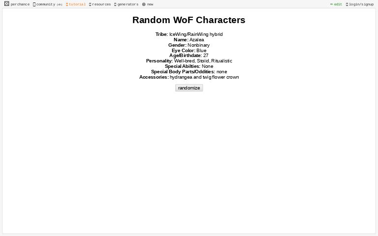 Random WoF Characters ― Perchance Generator