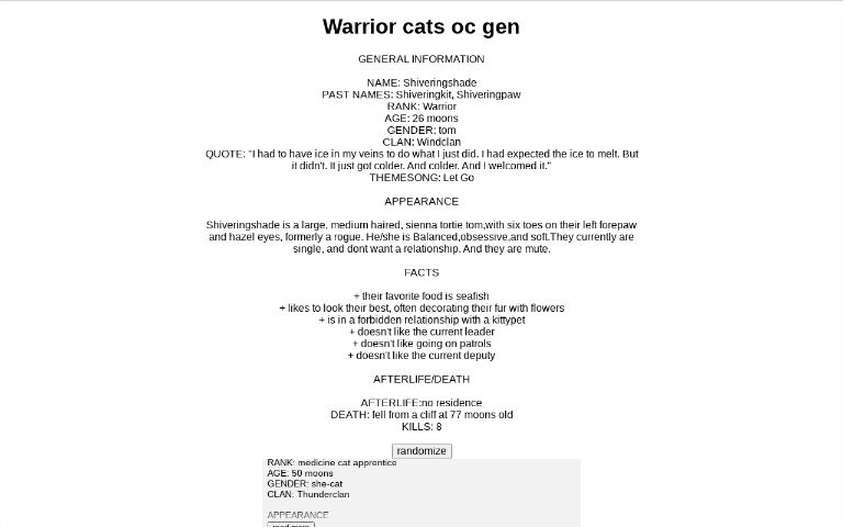 Warrior cats oc gen