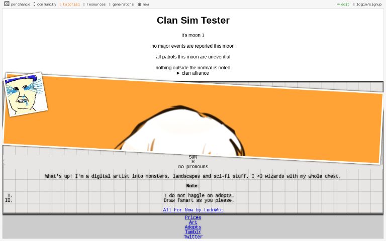 Clan Sim Tester ― Perchance Generator