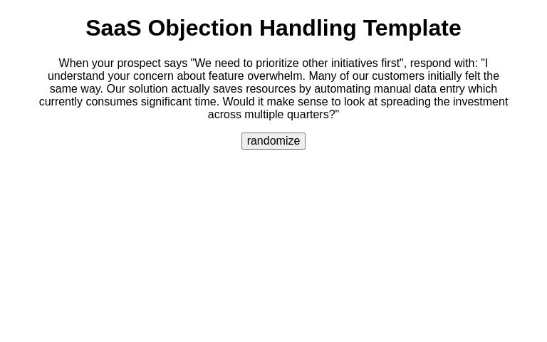 SaaS Objection Handling Template ― Perchance Generator