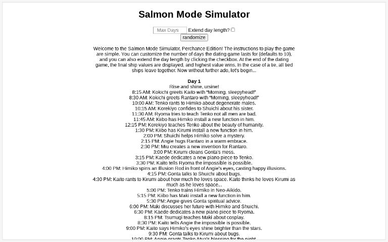 Salmon Mode Simulator ― Perchance Generator
