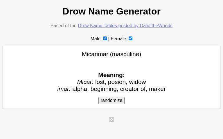 Drow Name Generator