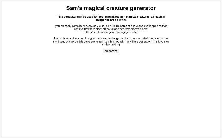 Sam's magical creature generator