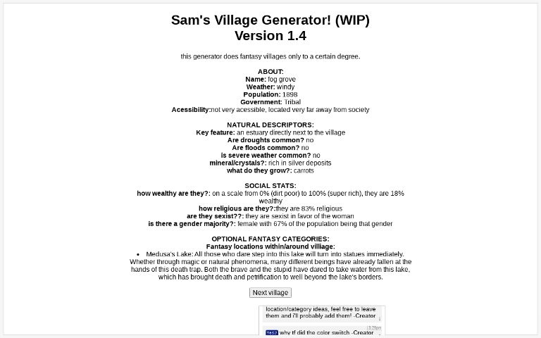 Sam's Village Generator! (WIP) Version 1.4