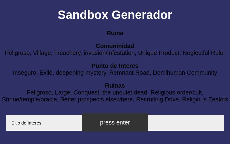 Sandbox Generador