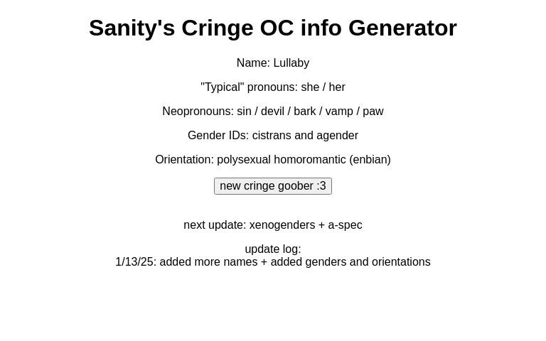 Sanity's Cringe OC info Generator