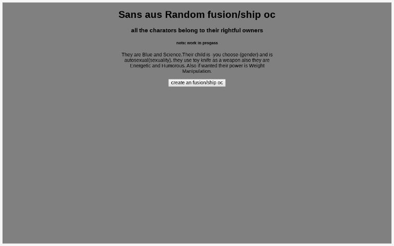 Sans aus Random fusion/ship oc ― Perchance Generator
