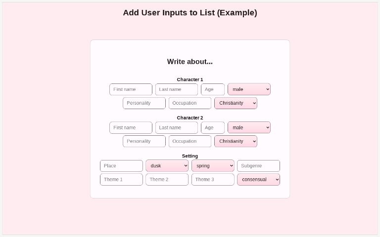 Add User Inputs to List (Example) ― Perchance Generator