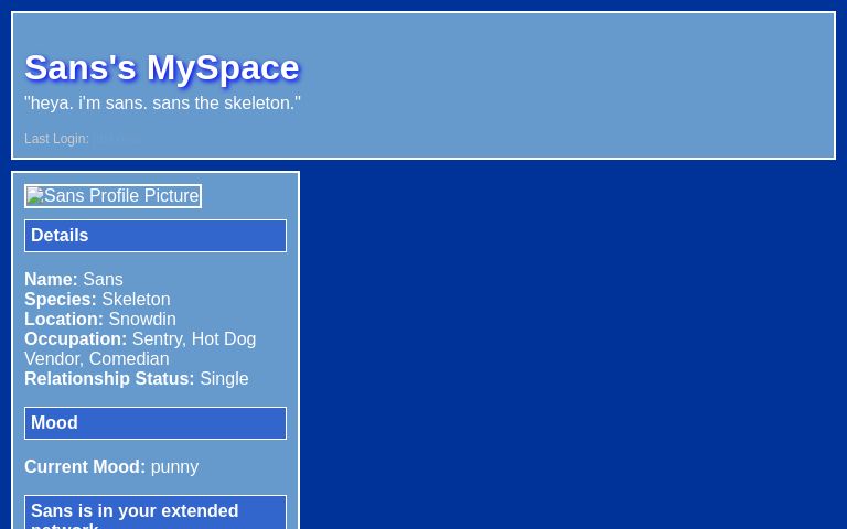 Sans's MySpace ― Perchance Generator