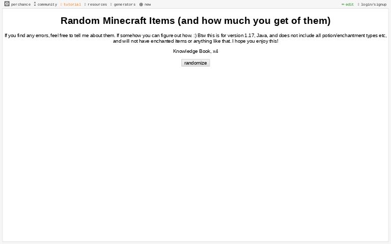 Random Minecraft Items (and how much you get of them) ― Perchance Generator