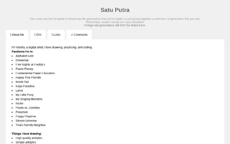 Satu Putra ― Perchance Generator
