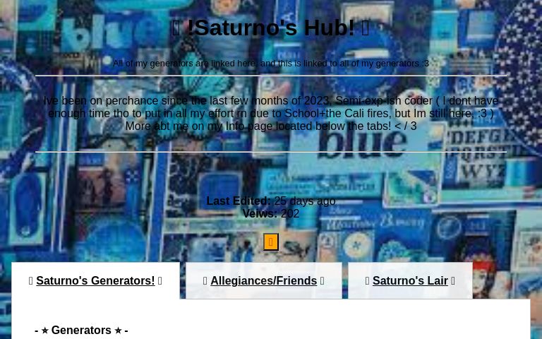 🪐 !Saturno's Hub! 🪐 ― Perchance Generator
