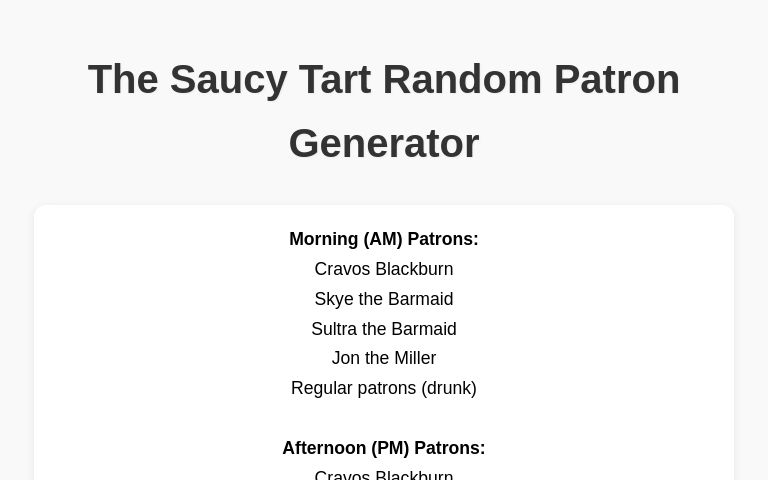 The Saucy Tart Random Patron Generator