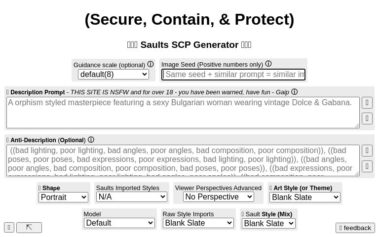 (Secure, Contain, & Protect) ― Perchance Generator