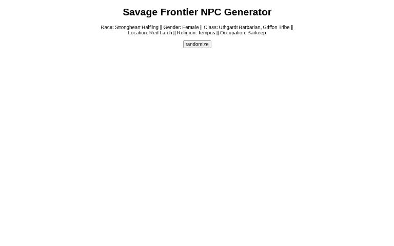 Savage Frontier NPC Generator