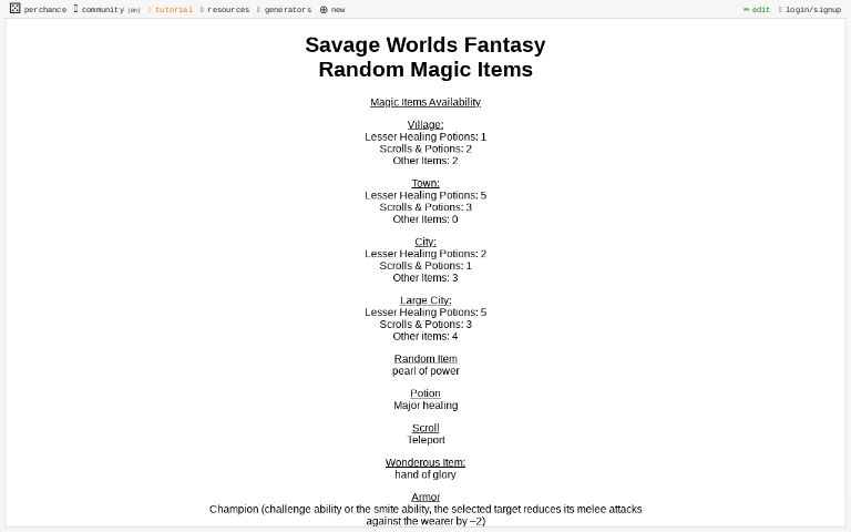Savage Worlds FantasyRandom Magic Items ― Perchance Generator