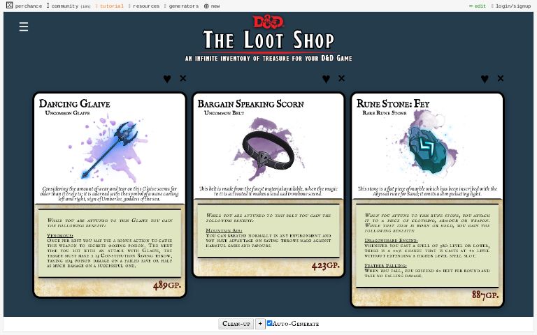The Loot Shop ― Perchance Generator