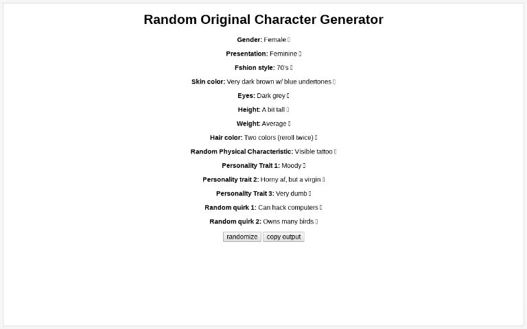 Random Original Character Generator