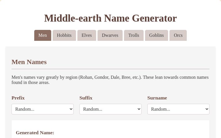 Middle-earth Name Generator