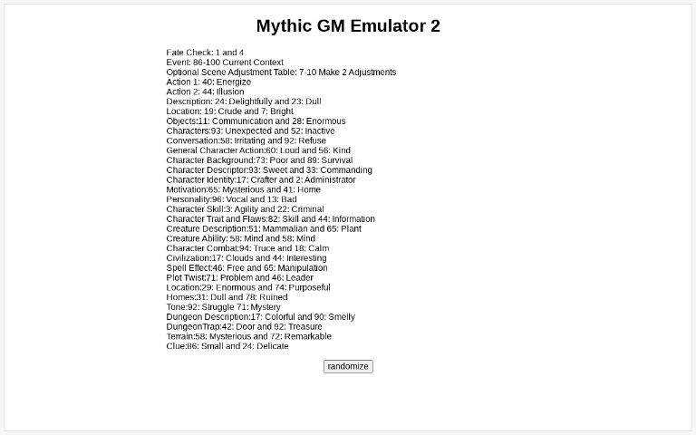 Mythic GM Emulator 2 ― Perchance Generator