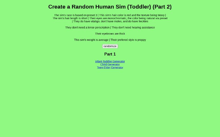 Create a Random Human Sim (Toddler) (Part 2) ― Perchance Generator