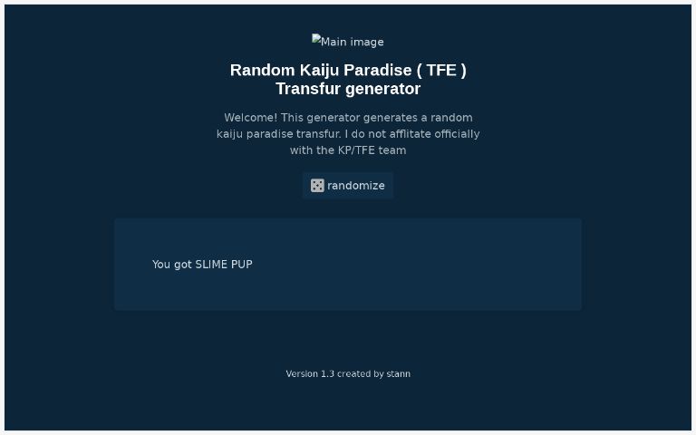 Random Kaiju Paradise ( TFE ) Transfur generator