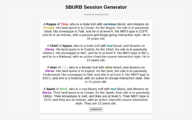 SBURB Session Generator