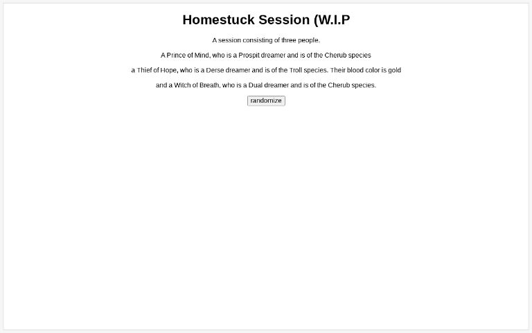 Homestuck Session (W.I.P ― Perchance Generator