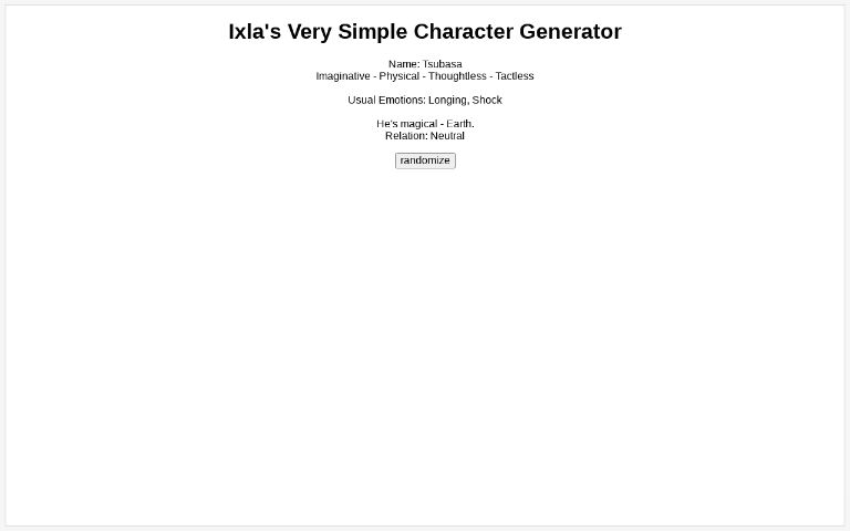 Ixla's Very Simple Character Generator