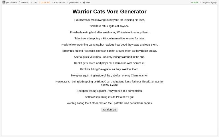 Warrior Cats Vore Generator