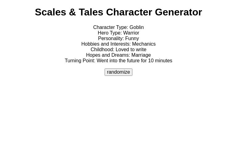 Scales & Tales Character Generator