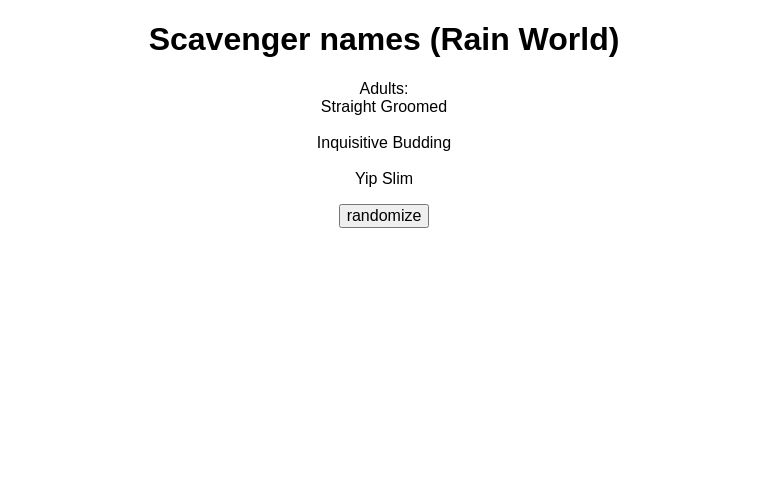 Scavenger names (Rain World) ― Perchance Generator