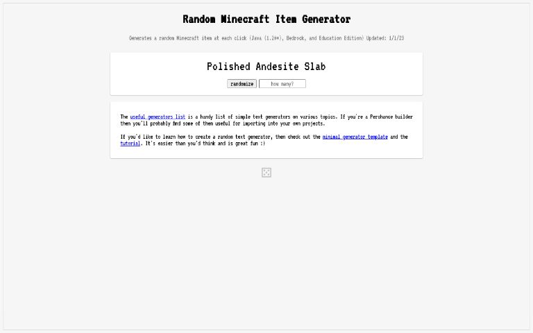 Random Minecraft Item Generator