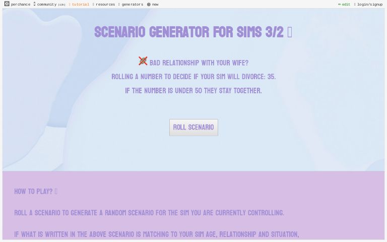 Scenario Generator For Sims 3/2 🔮