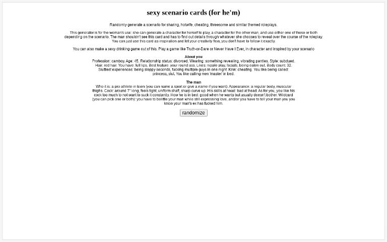 sexy scenario cards (for he'm) ― Perchance Generator
