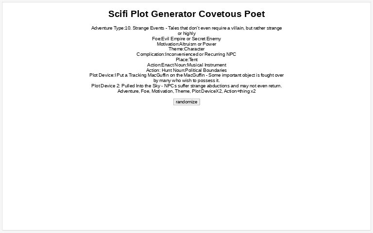 Scifi Plot Generator Covetous Poet