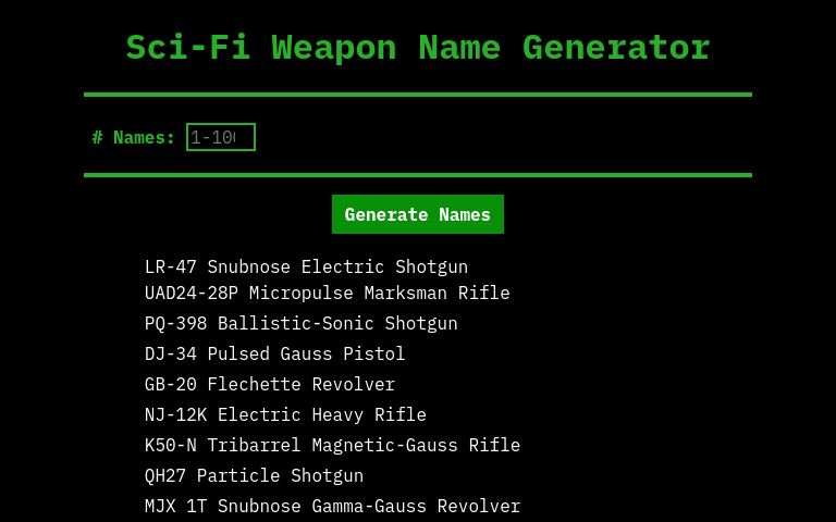 Sci-Fi Weapon Name Generator