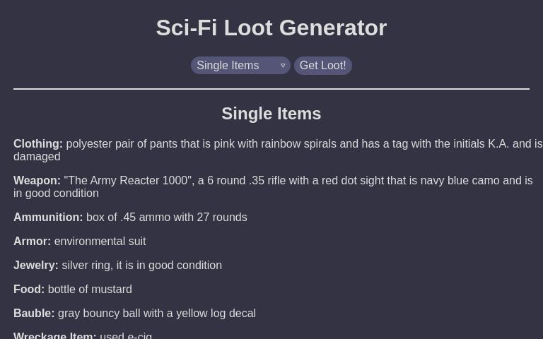 Sci-Fi Loot Generator