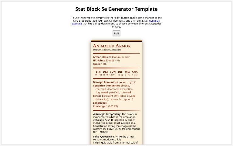 Stat Block 5e Generator Template