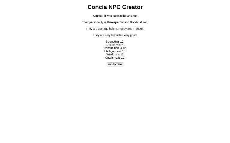 Concia NPC Creator ― Perchance Generator