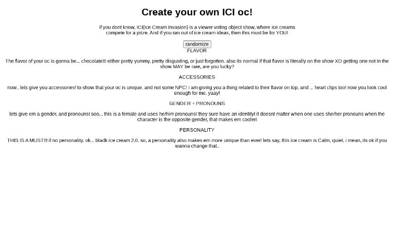 Create your own ICI oc! ― Perchance Generator