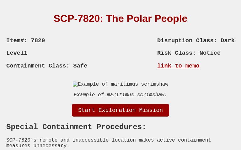 SCP-7820: The Polar People ― Perchance Generator