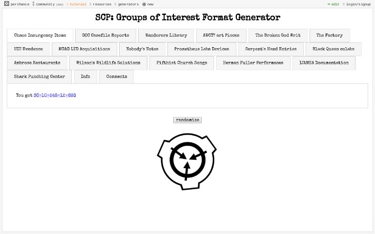 SCP: Groups of Interest Format Generator