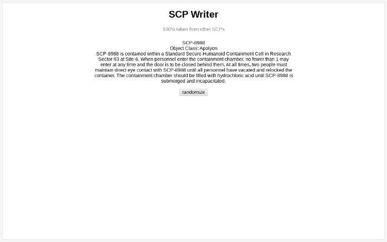 SCP Writer ― Perchance Generator